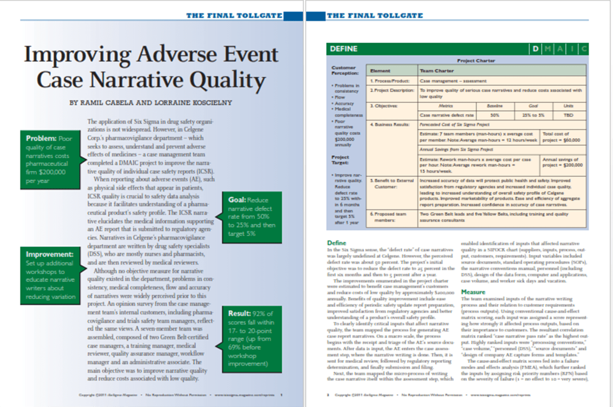 Improving Adverse Event Case Narrative Quality Project Example Improving Adverse Event Case Narrative Quality Project Example